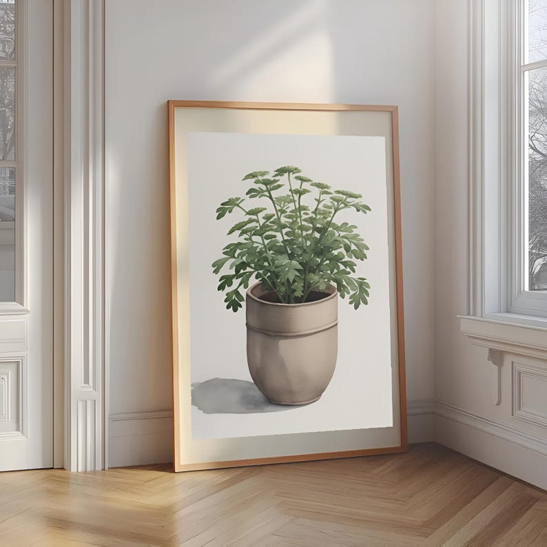 Parsley in a Brown Pot Poster, Kitchen Herb Print Wall Art for Home and ...