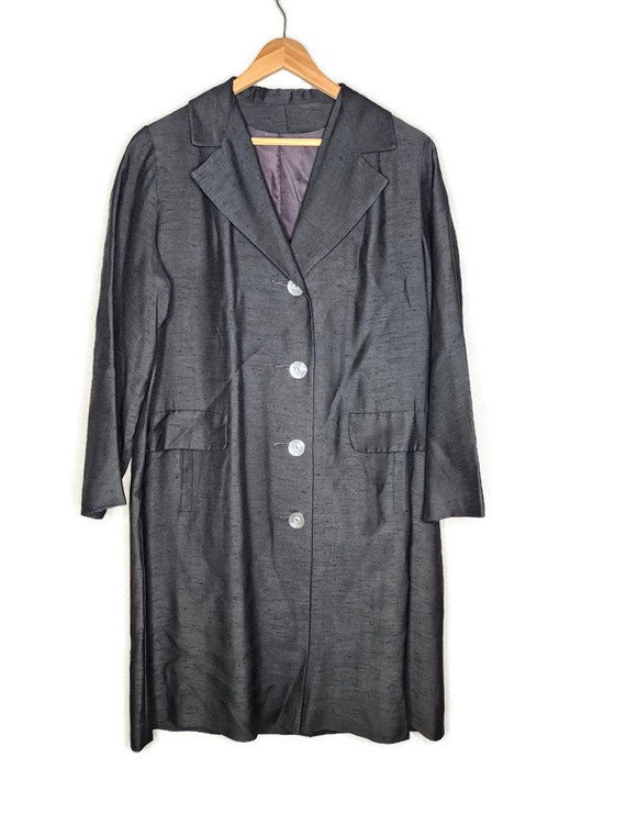 1960s Black Raw Silk Vintage Boxy Coat - Gem