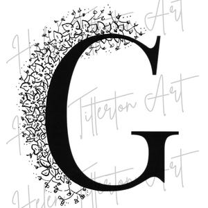 Letter G Monochrome Digital Download Art Work - Alphabet Print With ...