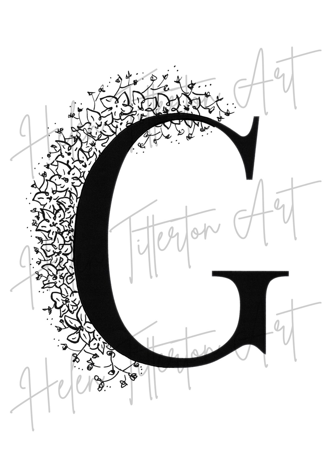 Letter G Monochrome Digital Download Art Work - Alphabet Print With ...