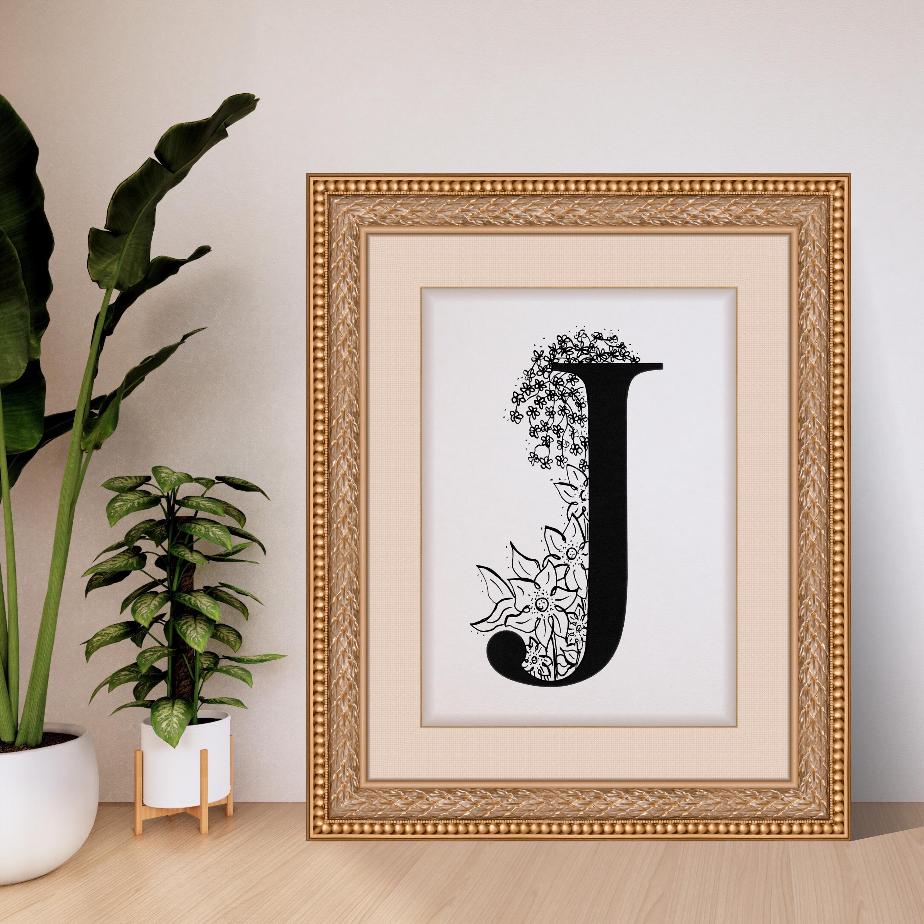Letter J Monochrome Digital Download Art Work - Alphabet Print With ...