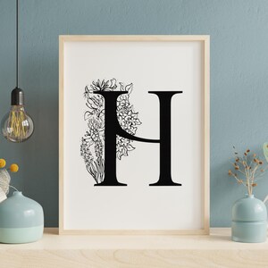 Letter H Monochrome Digital Download Art Work - Alphabet Print With ...