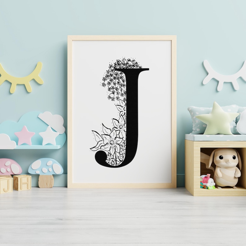 Letter J Monochrome Digital Download Art Work - Alphabet Print With ...