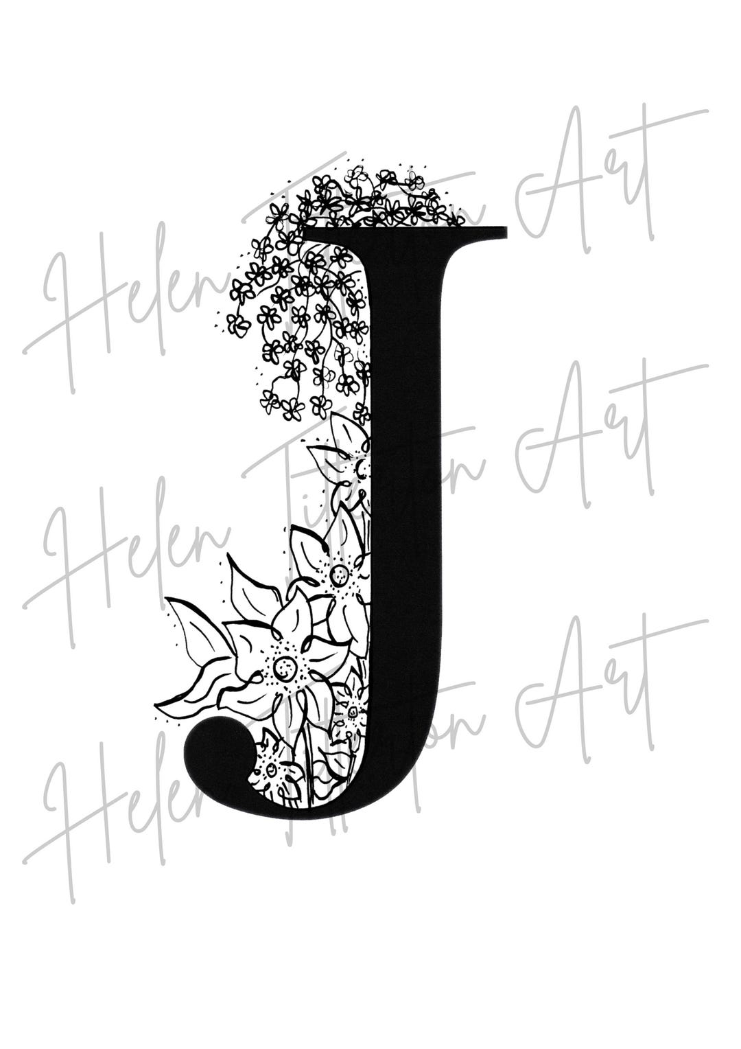 Letter J Monochrome Digital Download Art Work - Alphabet Print With ...