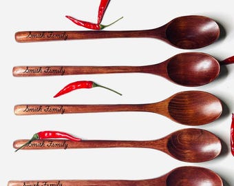 Personalized Set of 5 Handmade Wooden Spoons – Custom Engraved, Eco ...