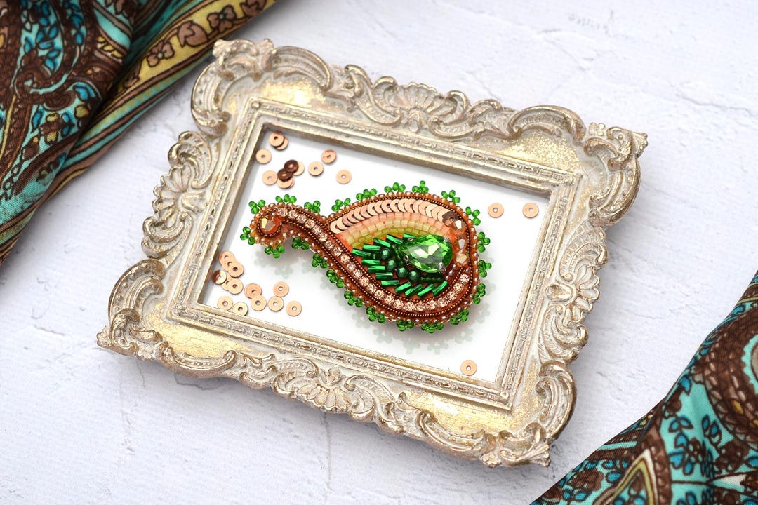 Indian Buta Bead Embroidery Kit – DIY Oriental Paisley Brooch | Velour ...