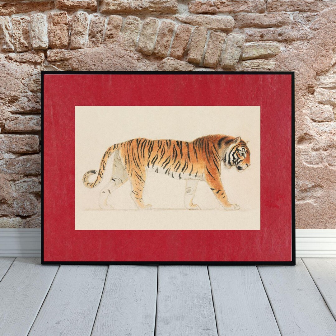 Tiger Matte Poster, Red Room Decor, Vintage Style Wall Art, Vivid Red ...