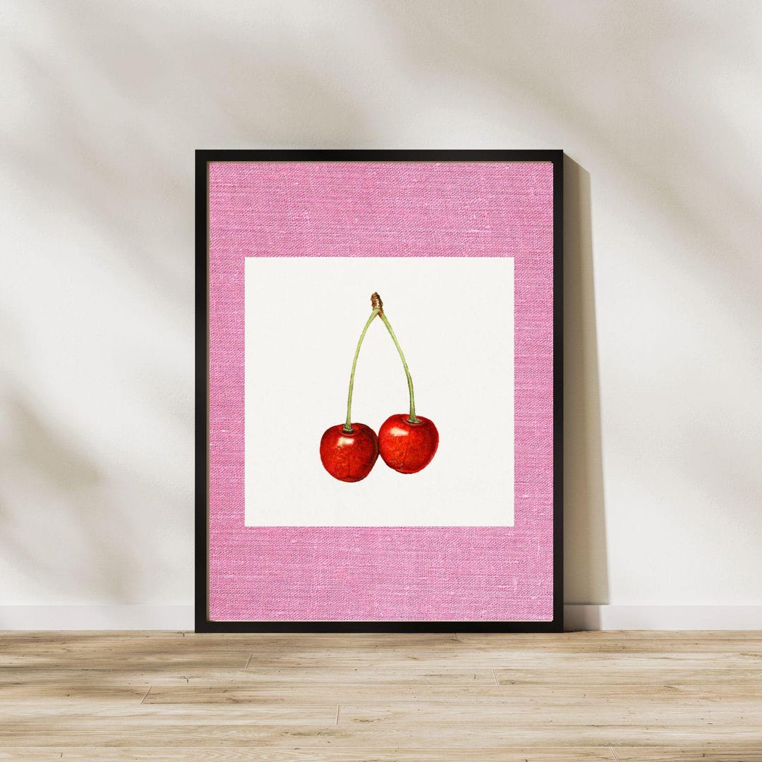 Red Cherry Wall Art, Cherry Vibes, Pink Room Decor, Vintage Art Room ...