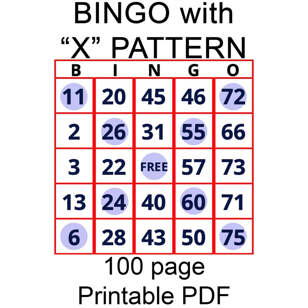 Large Print Bingo Sheets: 100-page X Pattern PDF for Seniors - Etsy