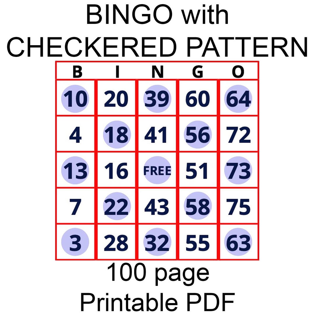 Printable Bingo Sheets – Large Text Checkerboard Pattern | 100-page PDF ...