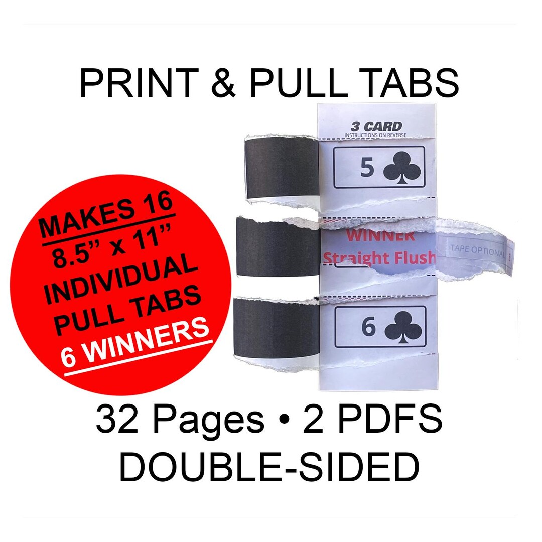 3 Card Poker Pull Tabs: Printable Game Night PDF (16 Sets, 6 Winners ...