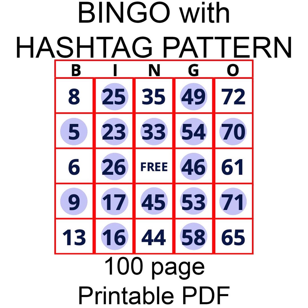 Large Print Bingo Sheets: 100-page Hashtag Pattern (PDF Download) - Etsy