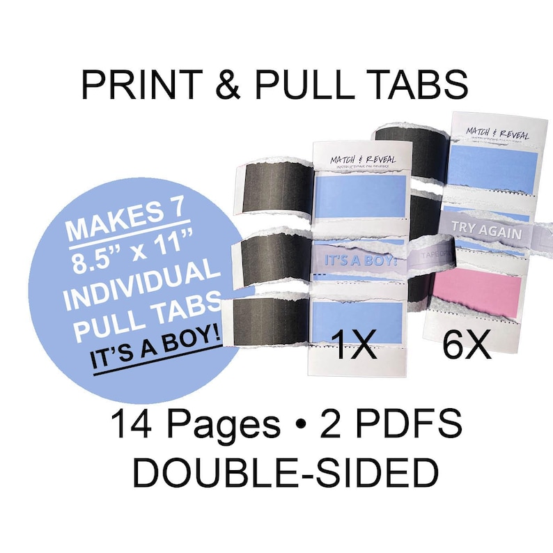It's A Boy! Baby Shower Game: Printable Pickle Pull Tabs (14-page PDF ...
