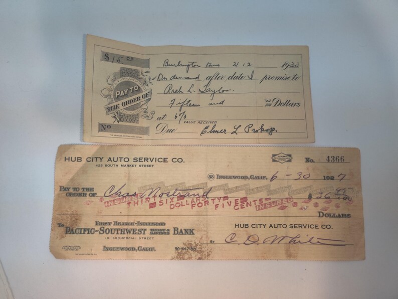 Two Vintage 1920's and 1930's Checks - Etsy