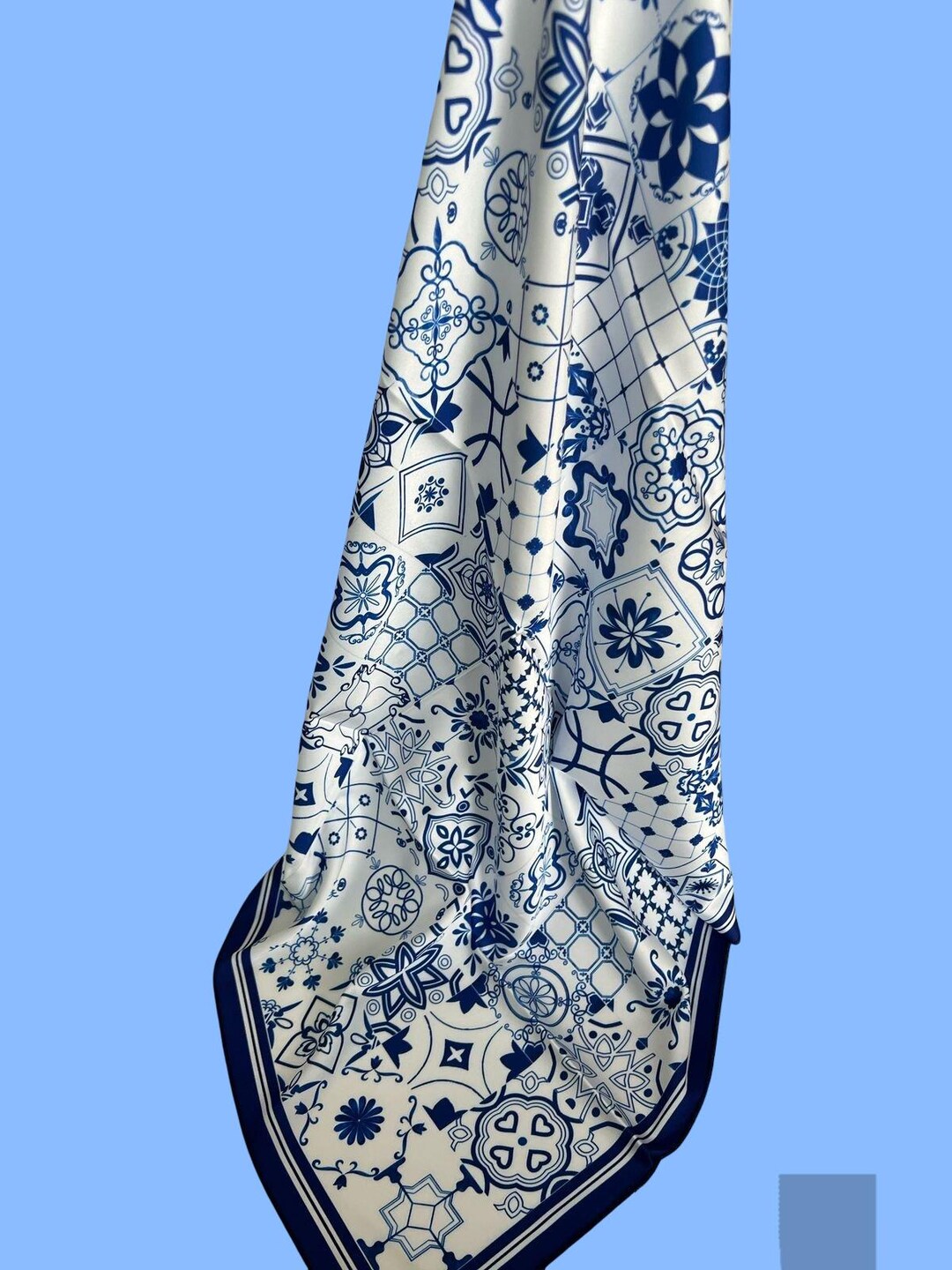 Silk Scarf Women, Blue White Azulejo Tile Pattern, Portuguese Art ...