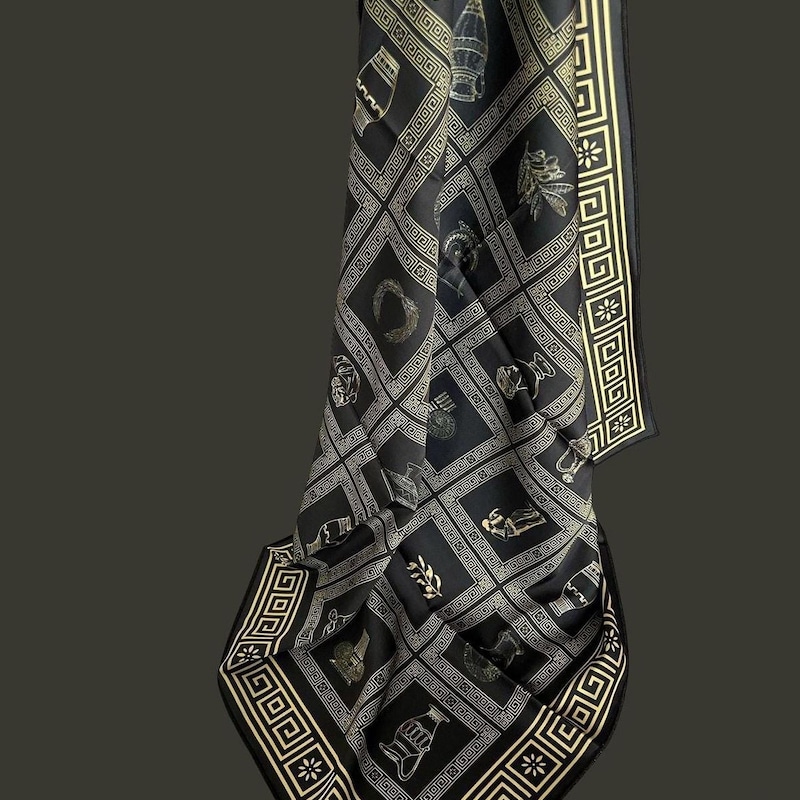 Greek Key Silk Scarf - Etsy