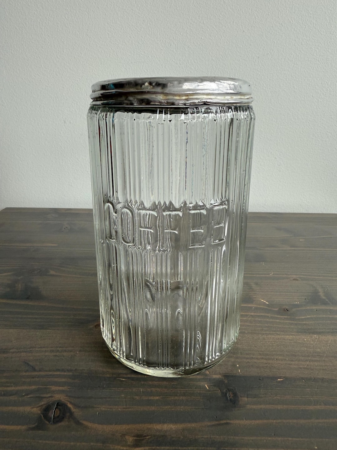Antique Hoosier Glass Coffee Jar With Original Rolled Edge Glass Tin ...