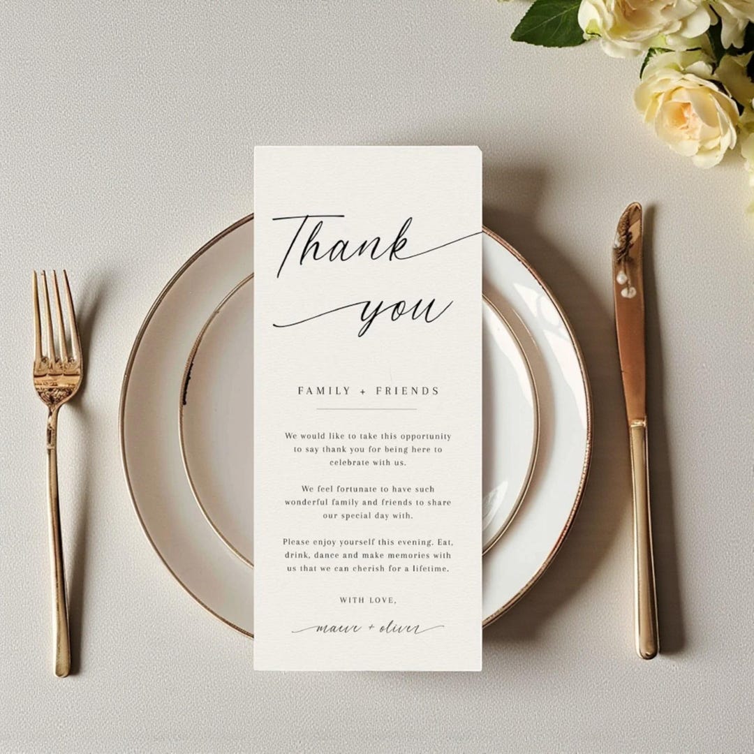 Personalized Wedding Thank You Place Cards – Minimalist Elegant Table ...