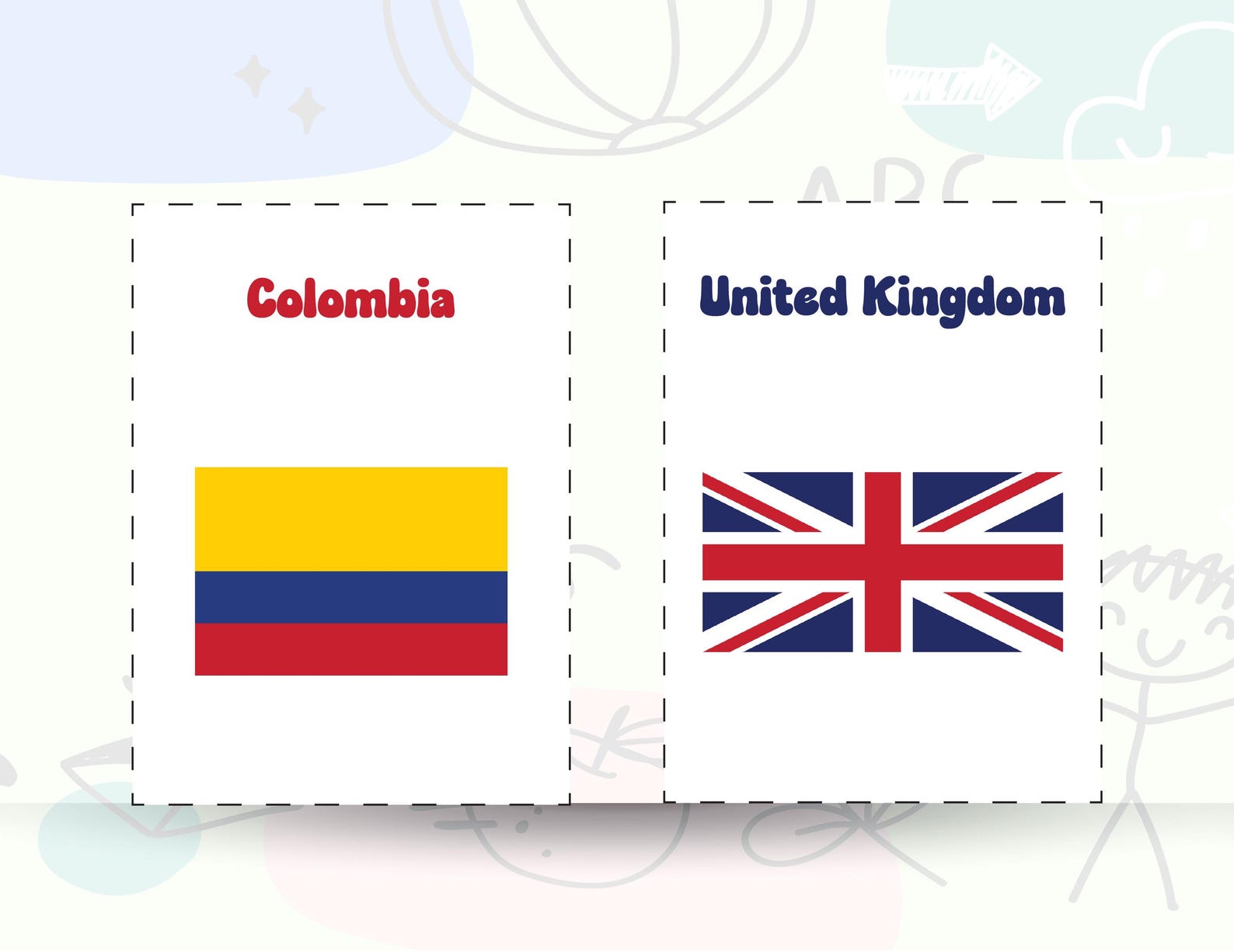 World Country Flags | 60 Countries Flashcards | Montessori Learning ...