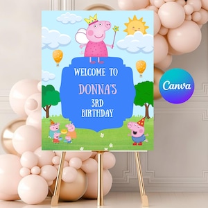 Editable Peppa Pig Welcome Sign for Birthday | 16x20 Canva Template ...