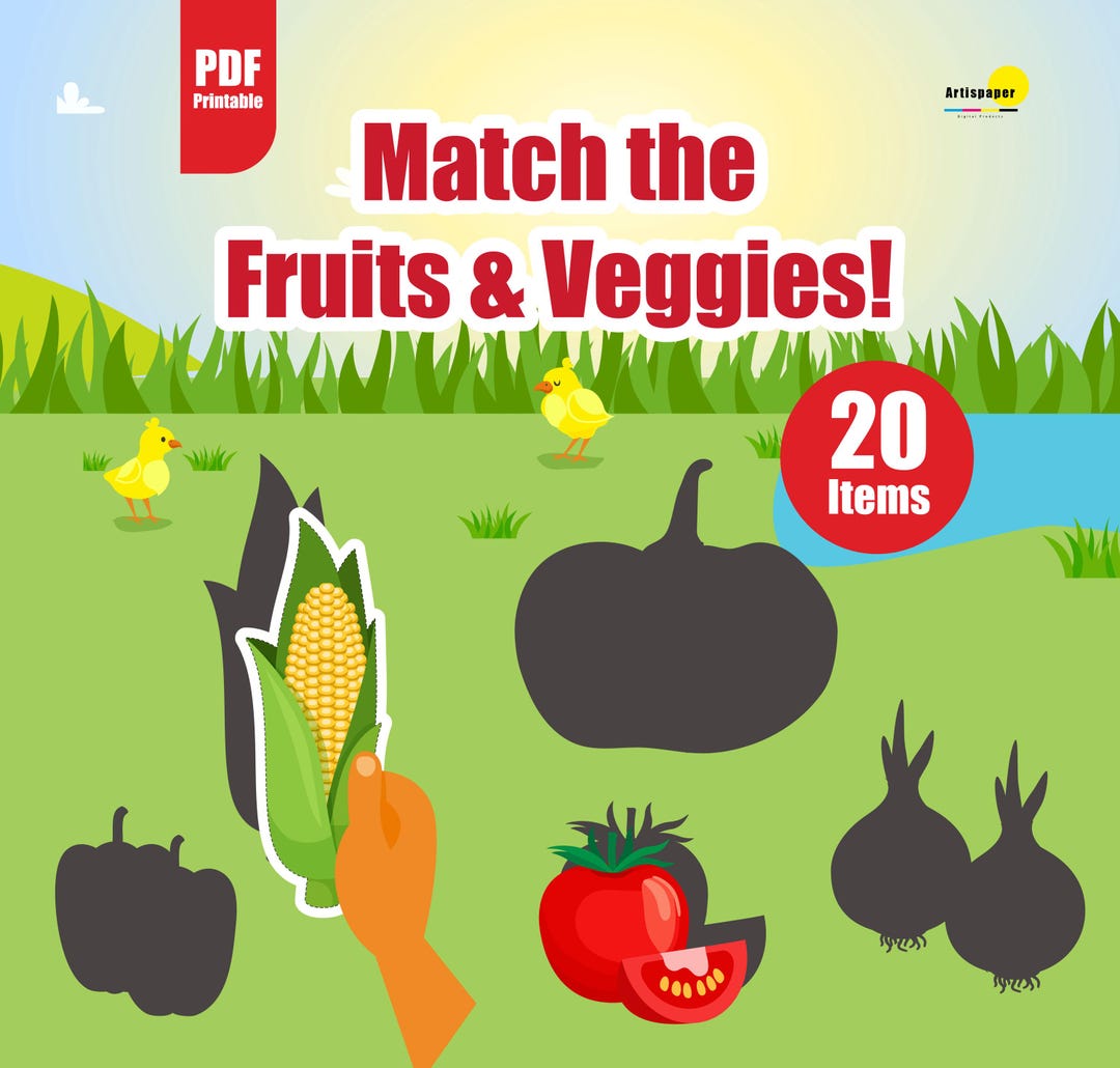 Fruit and Vegetable Matching Game | 20 Items | Cut and Paste Farm ...