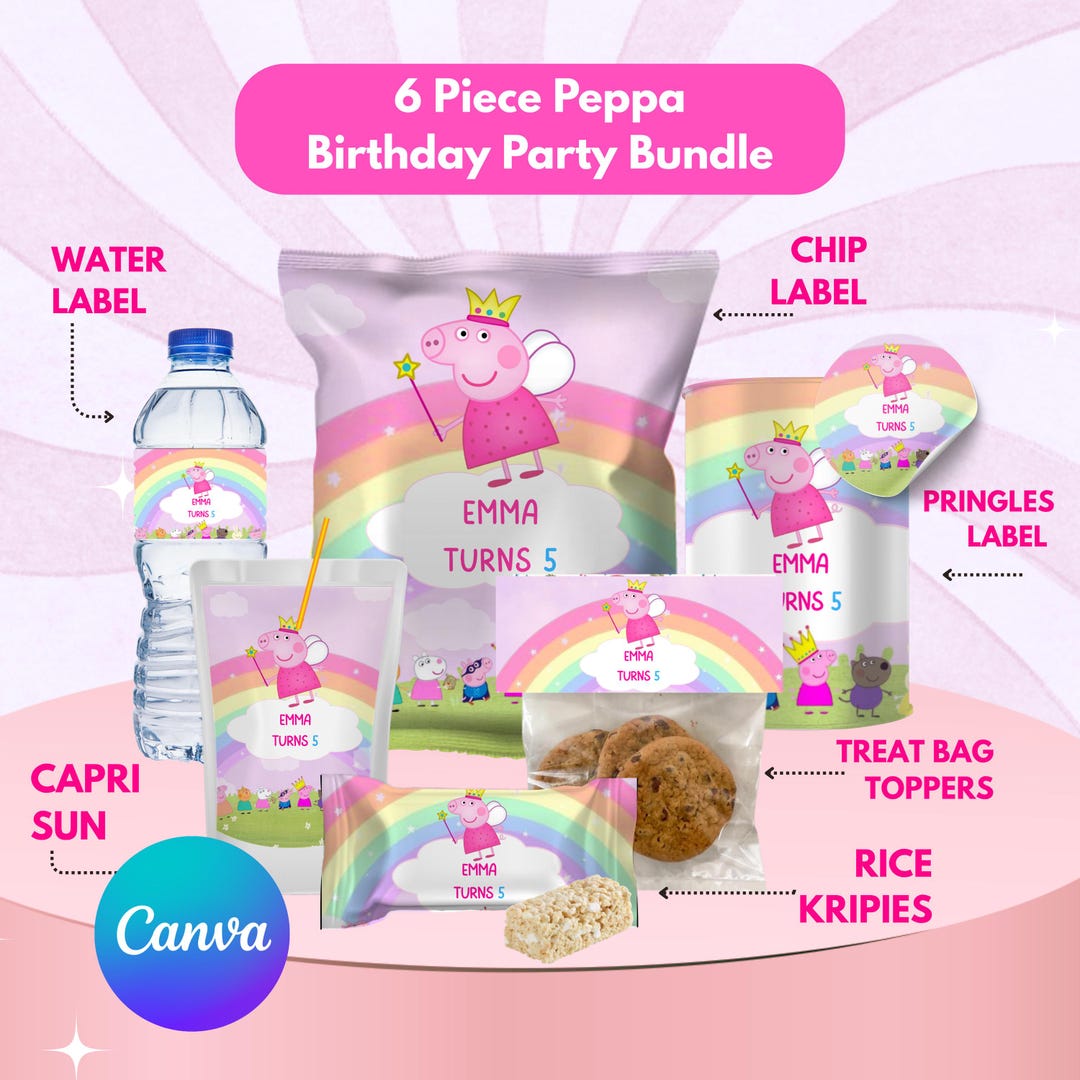 Peppa Pig Party Bundle – 6 Printable Decorations – Chip Bag, Water ...
