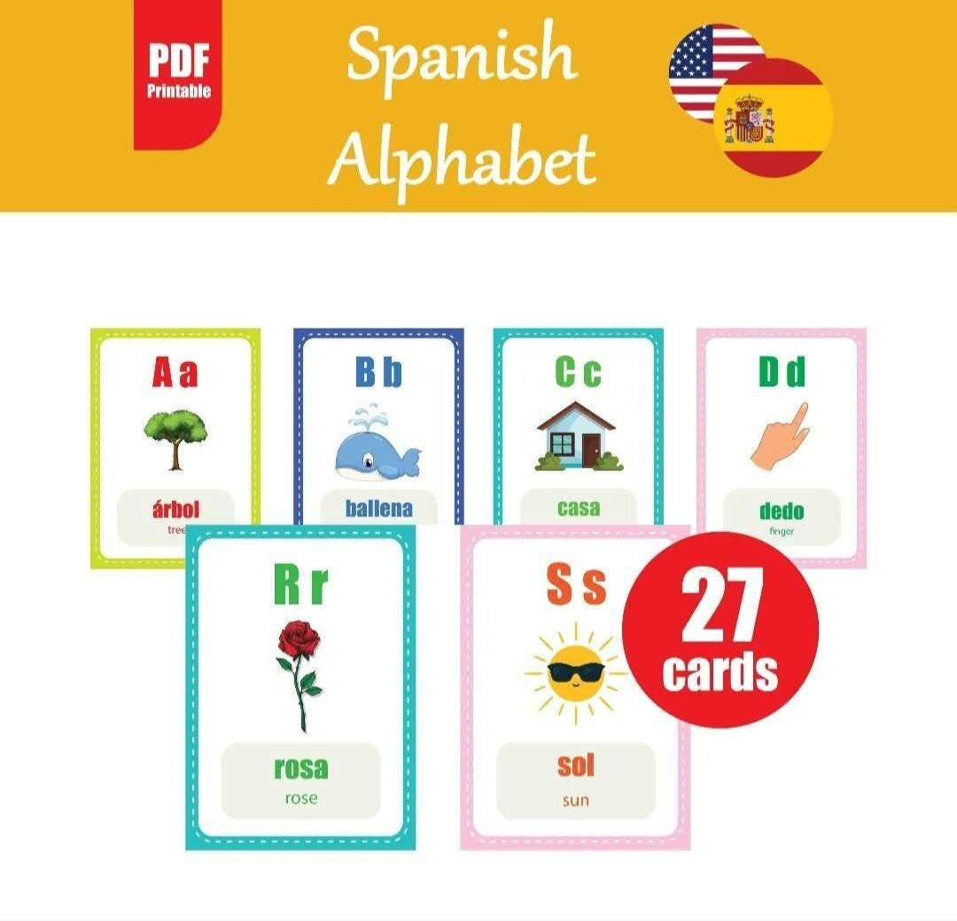 Spanish Alphabet Flashcards for Kids – Printable ABC Cards With English ...