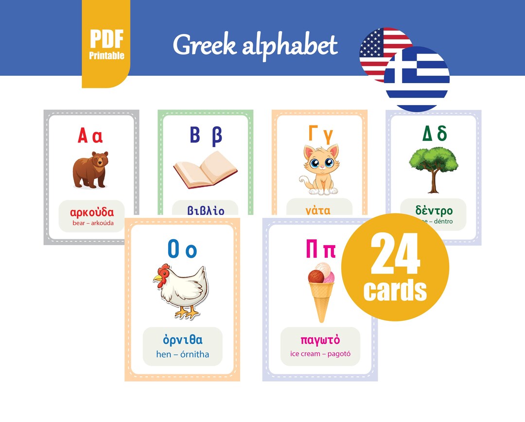 Printable Greek Alphabet Flashcards | Learn Greek ABC With Pictures ...