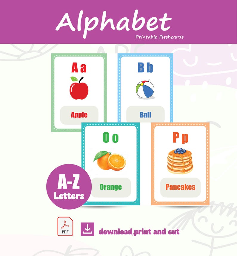 Alphabet Flashcards for Kids Printable | A-Z Letters With Pictures ...