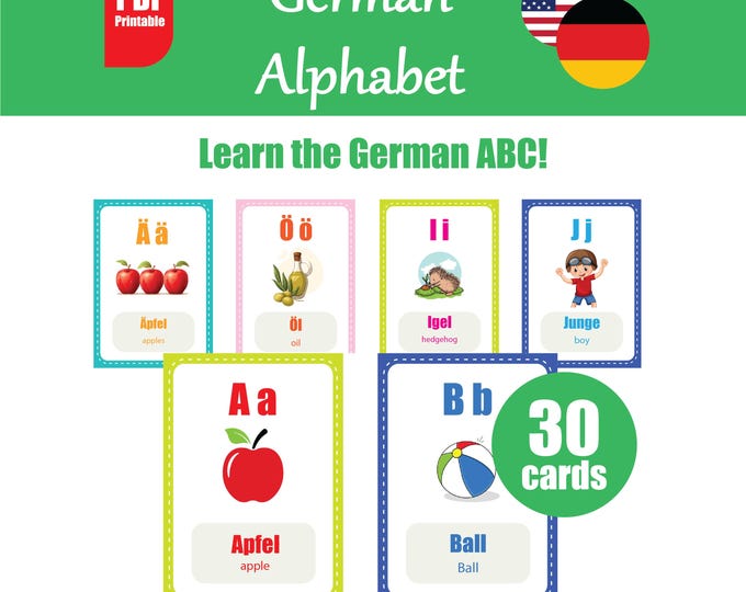 German Italian Bilingual ABC Flash Cards, Printable Games,educational ...