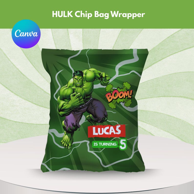 Hulk Chip Bag Wrapper – Editable Snack Bag Label – Hulk Birthday Party ...