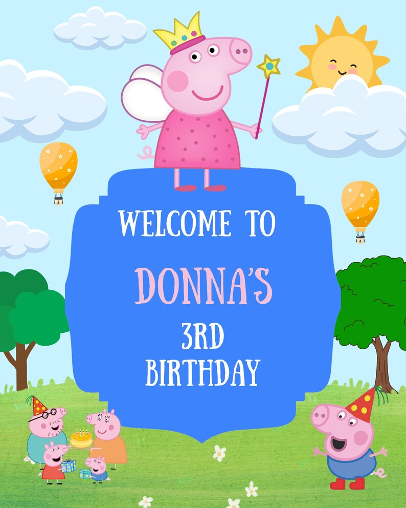 Editable Peppa Pig Welcome Sign for Birthday | 16x20 Canva Template ...