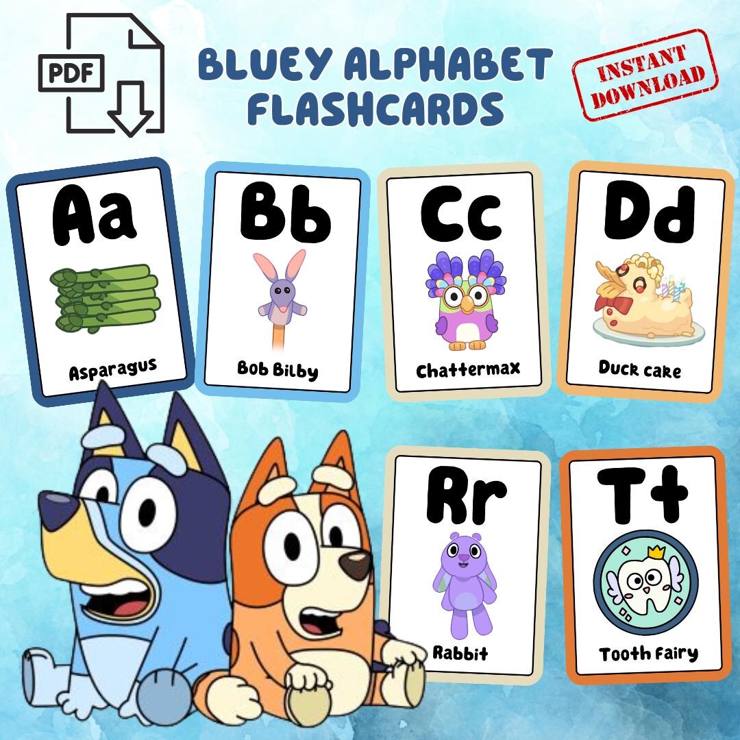 Bluey Alphabet Flashcards | Bluey Printables | Kids Activity | Kids ...