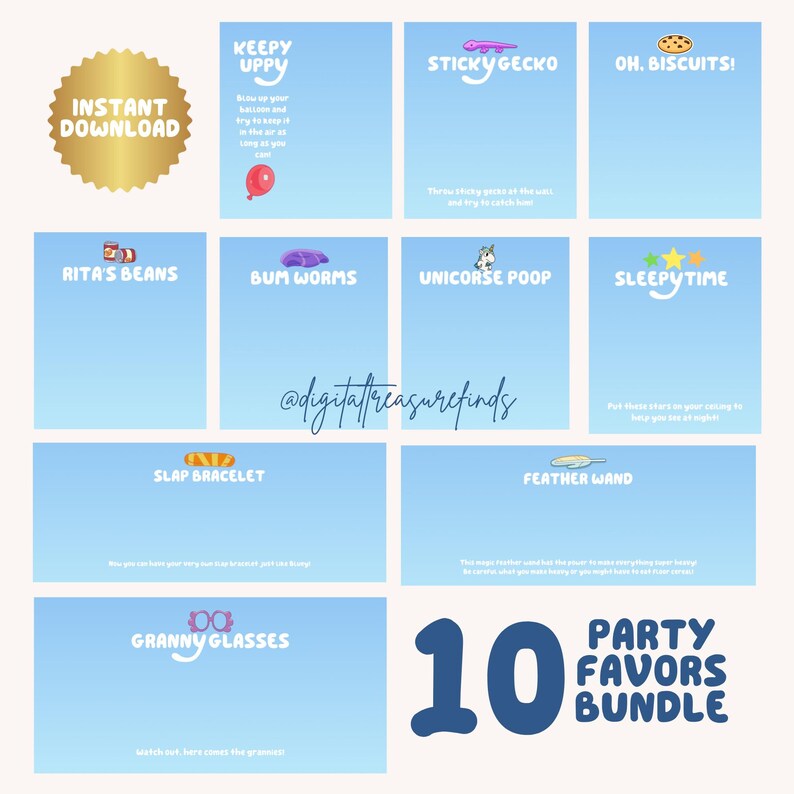10 Bluey Party Favors Bundle | Party Souvenirs | Party Pintable's ...