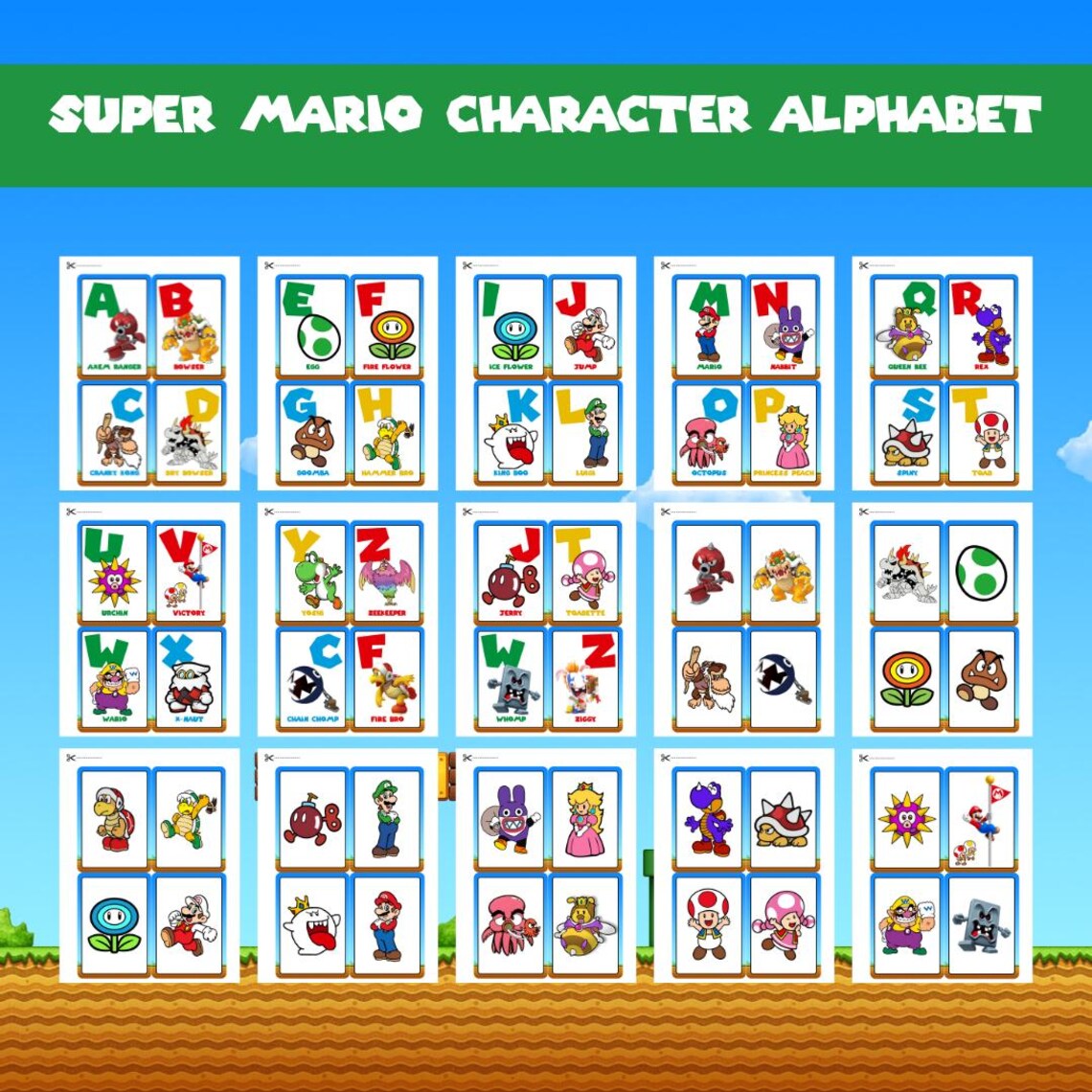 Super Mario Alphabet Flashcards | Super Mario Alphabet | Super Mario ...