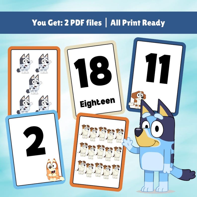 Bluey Number Flashcards | Bluey Counting 1-20 | 20 Numbers Flashcards ...