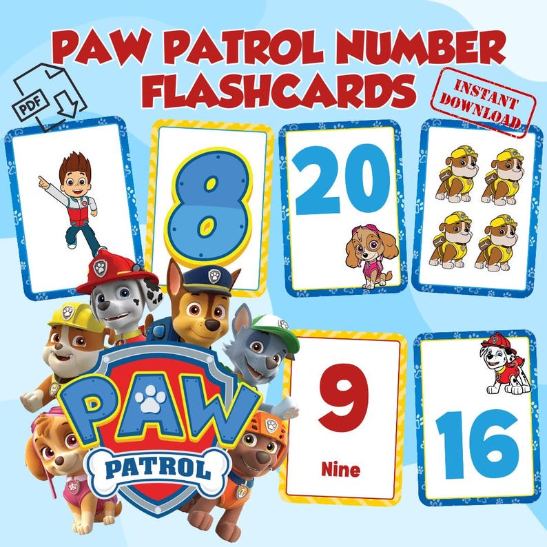 Paw Patrol Number Flashcards | Paw Patrol Counting | 20 Numbers ...