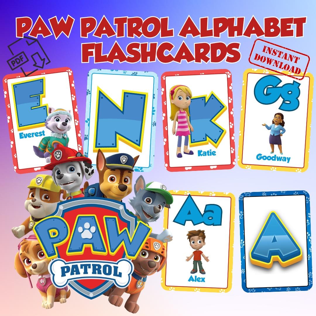 Paw Patrol Alphabet Flashcards | Paw Patrol Printables | Kids Activity ...