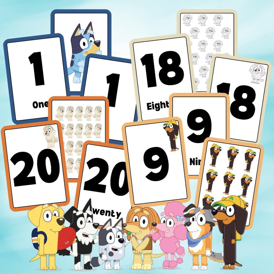 Bluey Number Flashcards | Bluey Counting 1-20 | 20 Numbers Flashcards ...