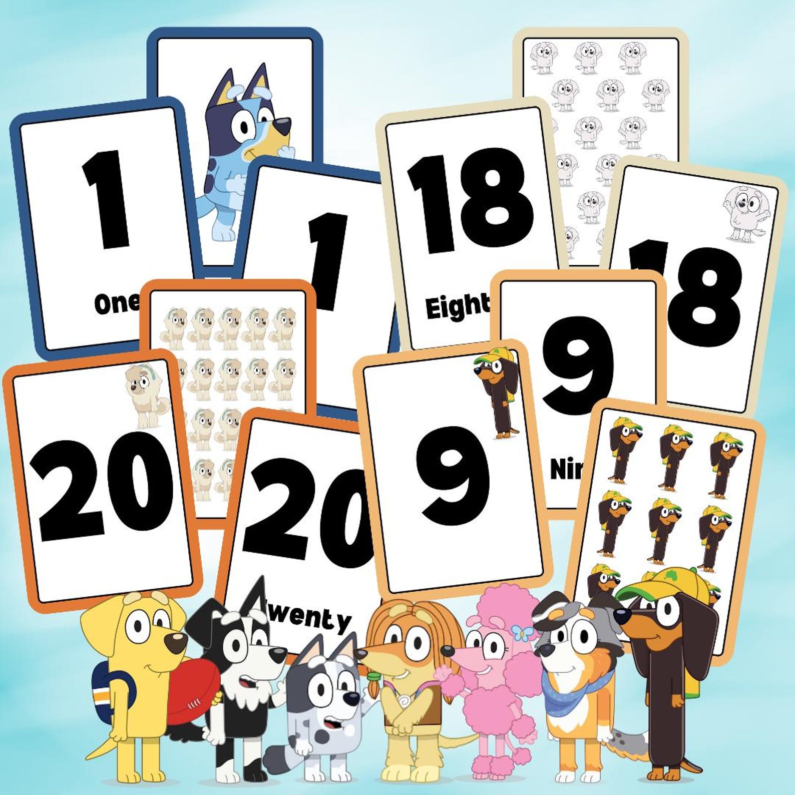 Bluey Number Flashcards | Bluey Counting 1-20 | 20 Numbers Flashcards ...