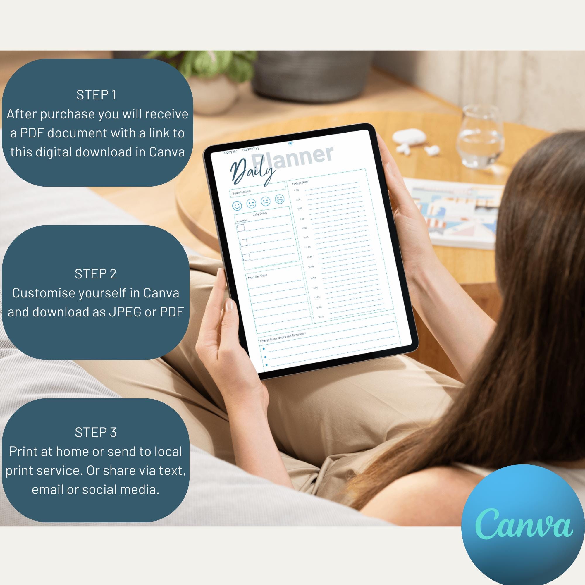 Daily, Weekly and Monthly Easy Print Planner Light Blue - Etsy