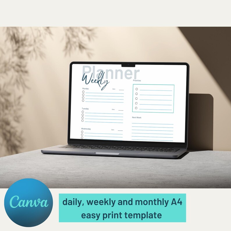 Daily, Weekly and Monthly Easy Print Planner Light Blue - Etsy