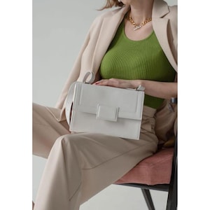 White Leather Crossbody Bag: Minimalist Structured Shoulder Bag - Etsy