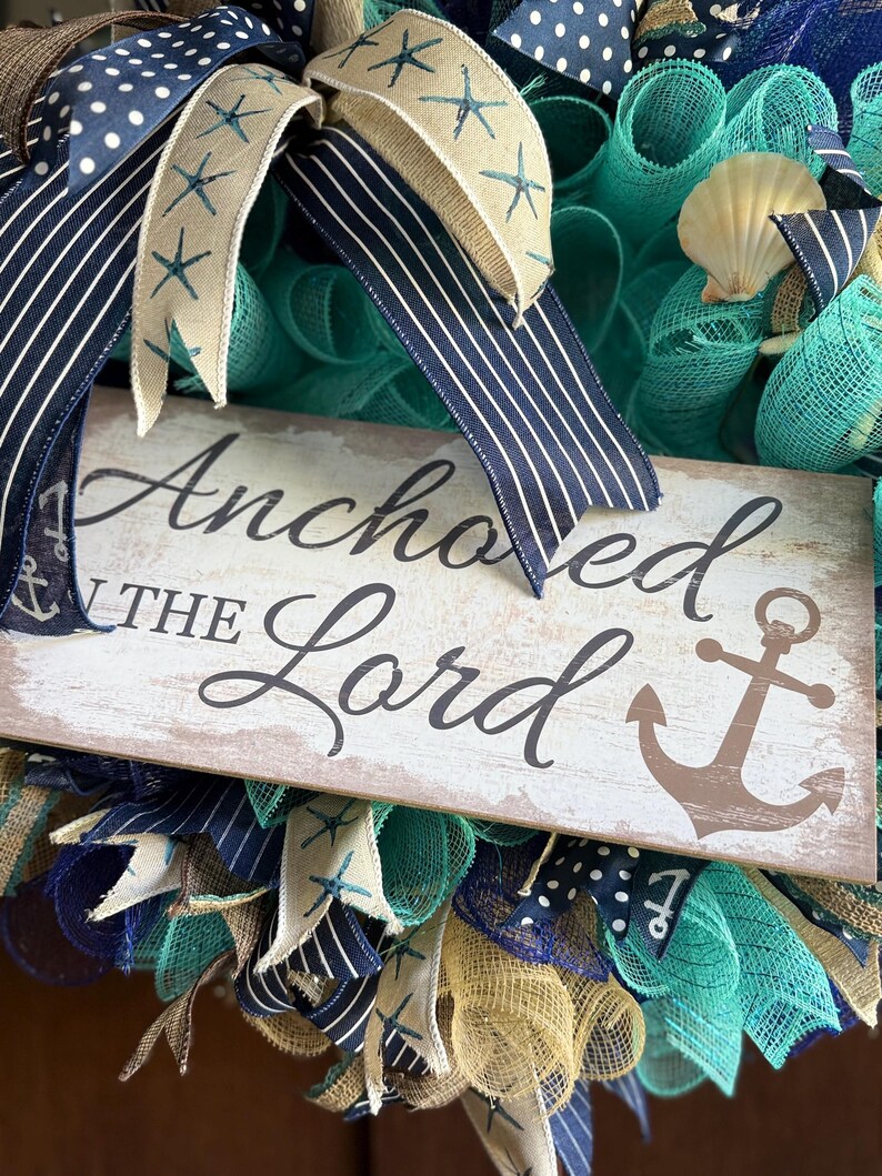 Nautical-inspired "anchored in the Lord" Deco Mesh Wreath - Etsy