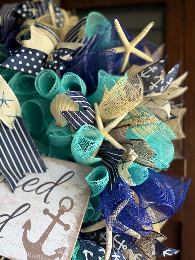 Nautical-inspired "anchored in the Lord" Deco Mesh Wreath - Etsy