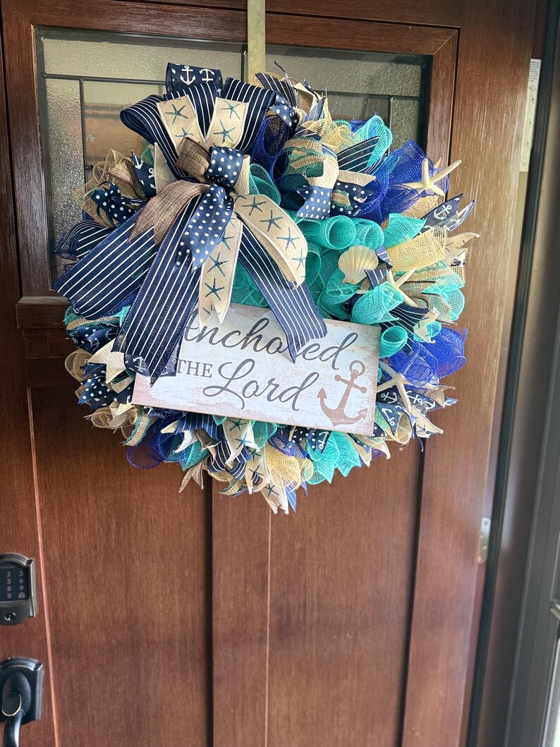 Nautical-inspired "anchored in the Lord" Deco Mesh Wreath - Etsy