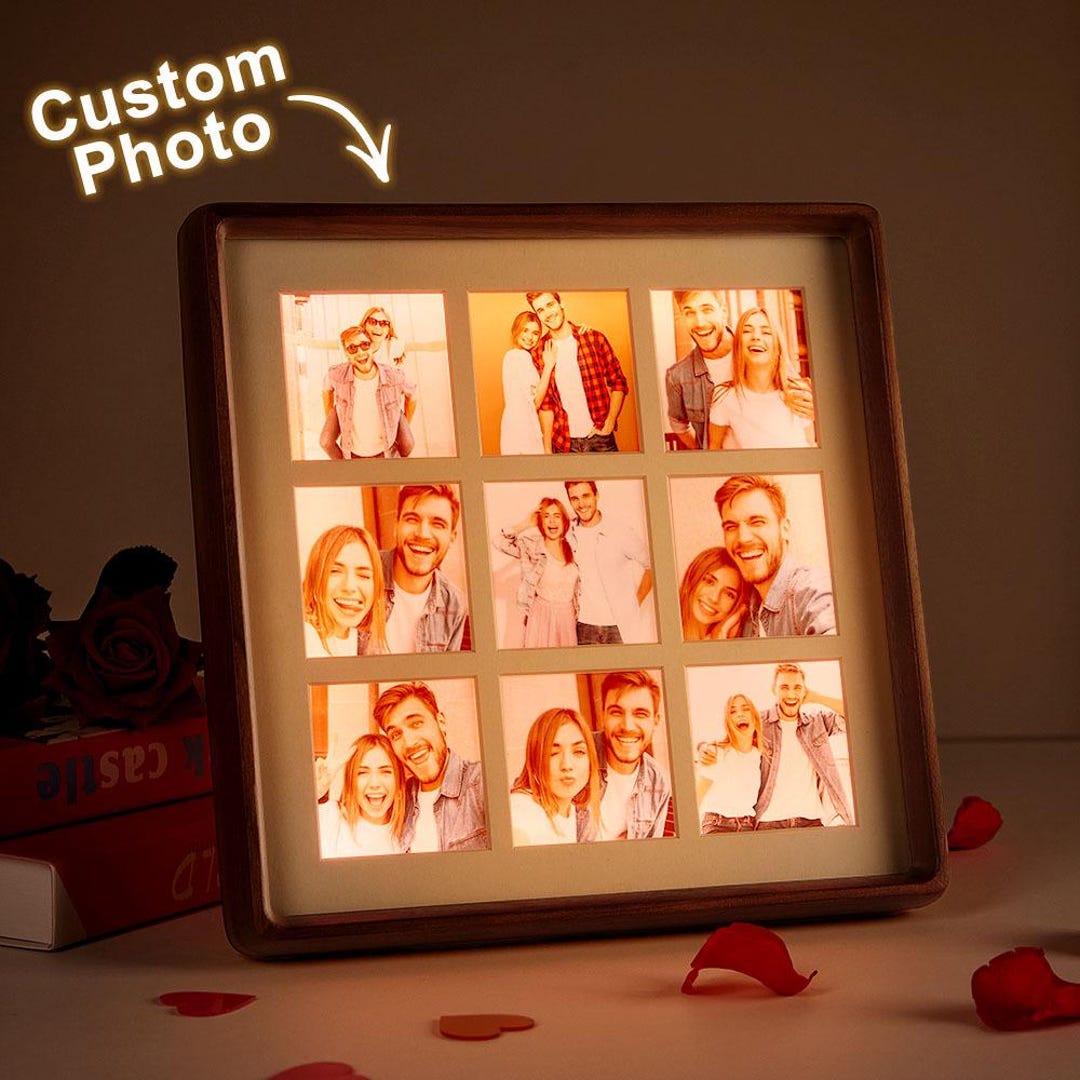 Personalized Photo Collage Wooden Photo Frame - Night Light for Long ...