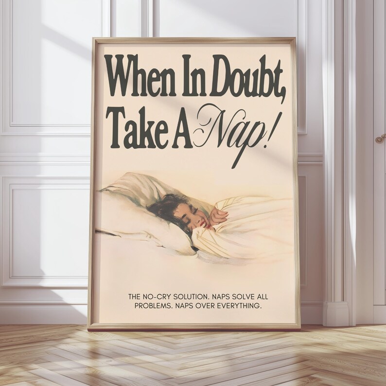 When in Doubt Take A Nap Poster, Vintage Typography Wall Art, Retro ...