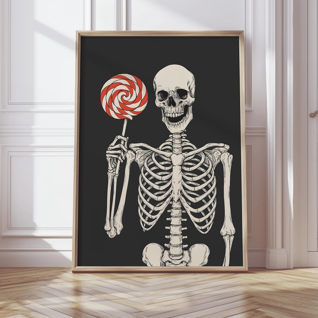 Lollipop Skeleton Wall Art | Spooky Skeleton Halloween Print | Trick or ...