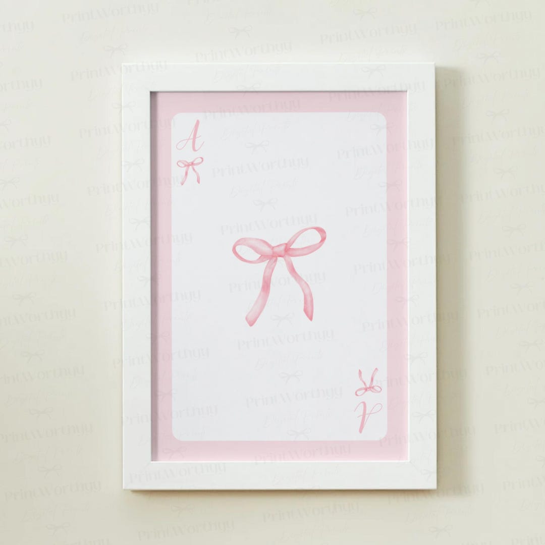 Ace Card Print | Trendy Pink Bow Wall Art | Wall Printable Decor | Bow ...